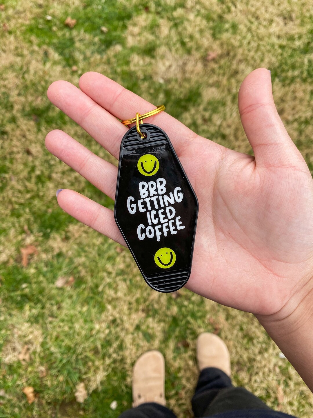 Black Brb Getting Iced Coffee Retro Motel Keychain - Etsy