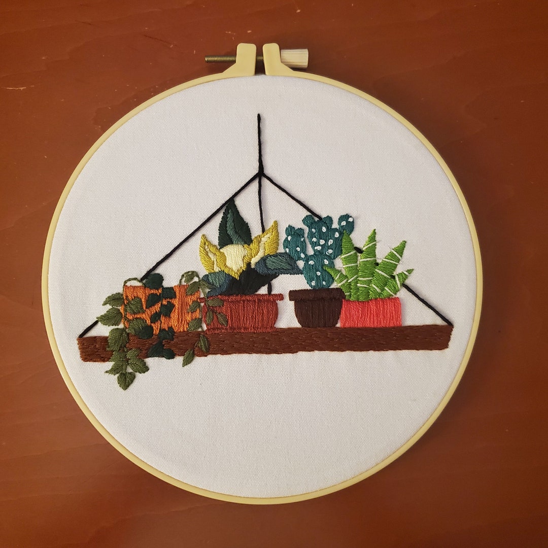 Hanging Shelf of Cactus Embroidery Art Finished Hoop Wall - Etsy