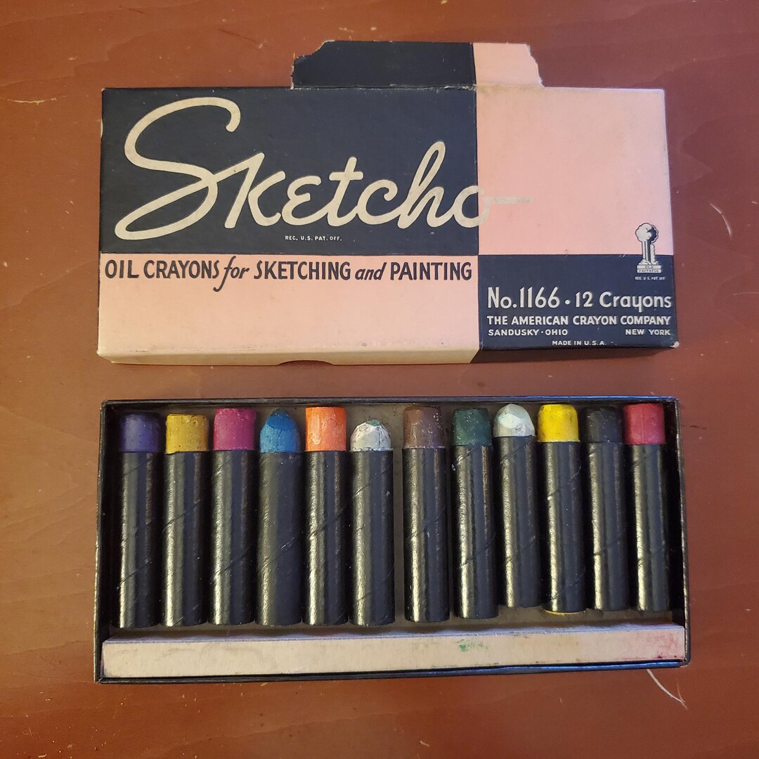 Vintage Sketcho Oil Crayons, 12 Colors, Original Box, Sketching and ...