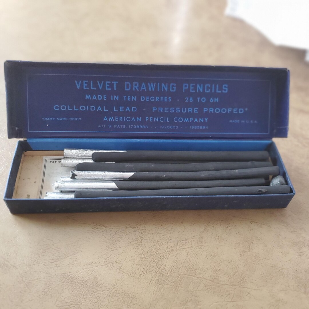 Vintage Velvet Drawing Pencil Box With 14 Charcoal Drawing Sticks - Etsy
