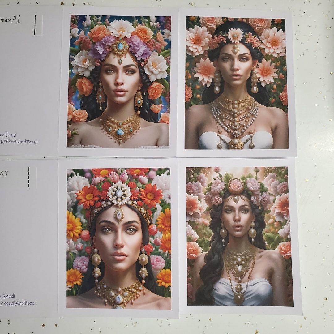 Note Card Set, Blank, 2 Each of 4 Original Designs of Women, Flower ...