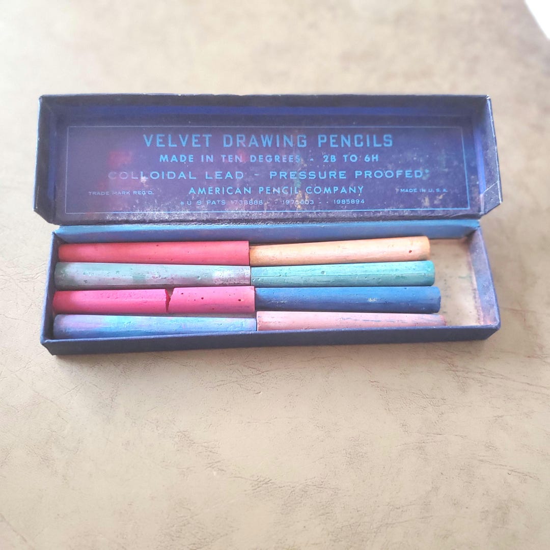 Vintage Velvet Drawing Pencil Box With 8 Chalk Sticks - Etsy