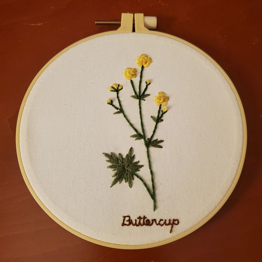 Floral Embroidery Art, Finished Buttercup Flowers Hoop Wall Hanging ...