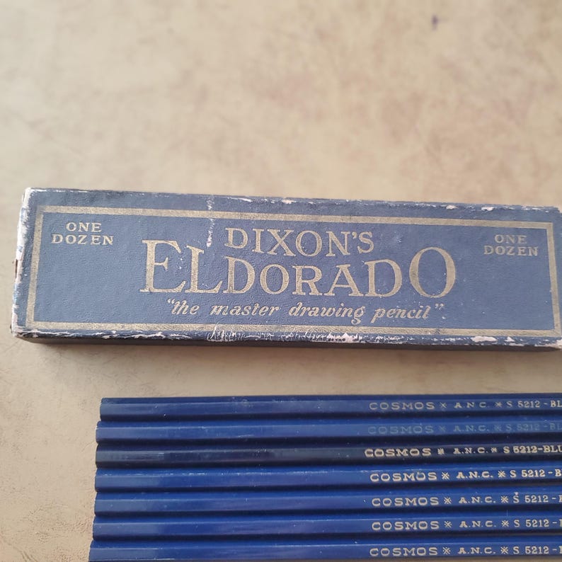 Vintage Dixon's Eldorado Pencil Box With 7 Cosmos A.N.C. S 5212 Blue ...