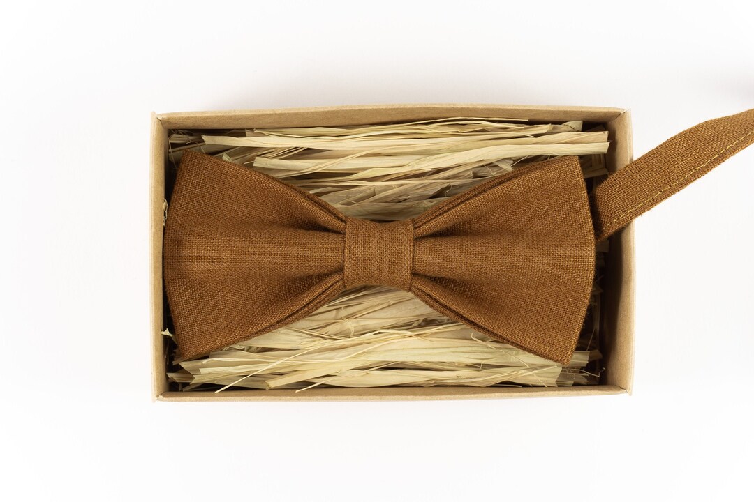 Cinnamon Brown Linen Bow Tie: Handmade Wedding Neckwear - Etsy