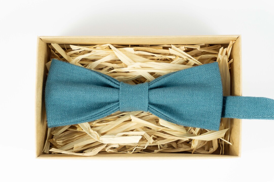 Dark Cyan Linen Mens Prom Bow Ties / Birthday Gift / Pocket Square ...