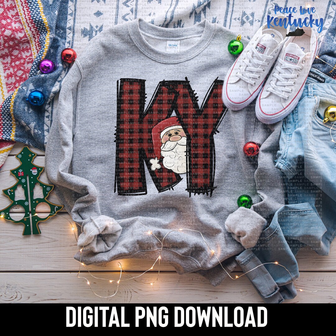 Kentucky, KY, Christmas, Plaid, Santa Sublimation PNG Design Digital ...