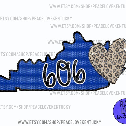 Kentucky Ky 606 Area Code Leopard Heart PNG Sublimation - Etsy