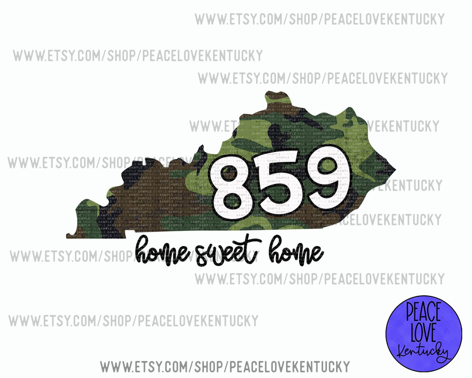 KY Kentucky Camo 859 Area Code Home Sweet Home | Etsy