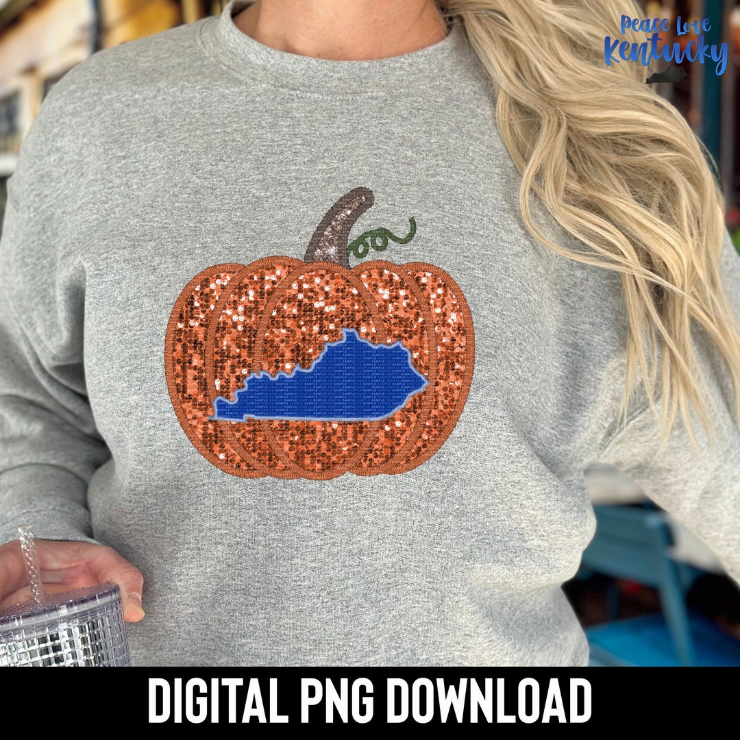 Kentucky, KY, Fall, Pumpkin, Glitter, Sequins, Faux Embroidery, Kentucky PNG, PNG Design Digital ...