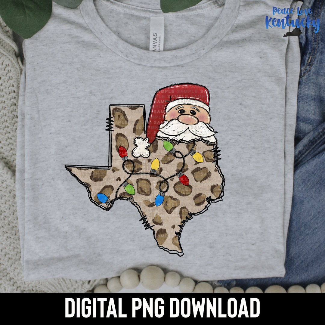 Texas, TX, Christmas, Santa, Leopard, Lights Sublimation PNG Design ...
