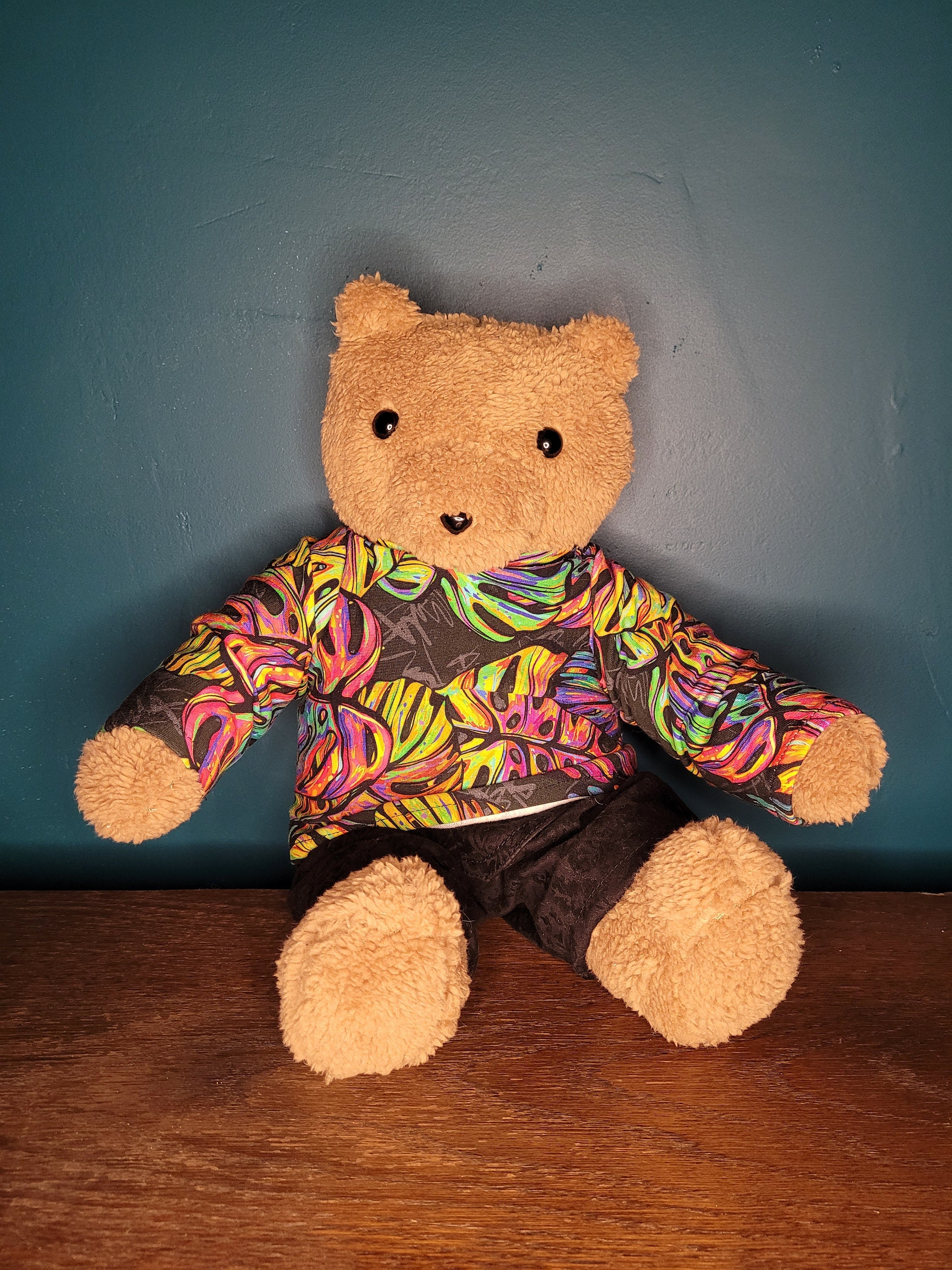 Handmade Teddy Bear With Clothes, Soft Plush Bear, Monstera Leaves ...