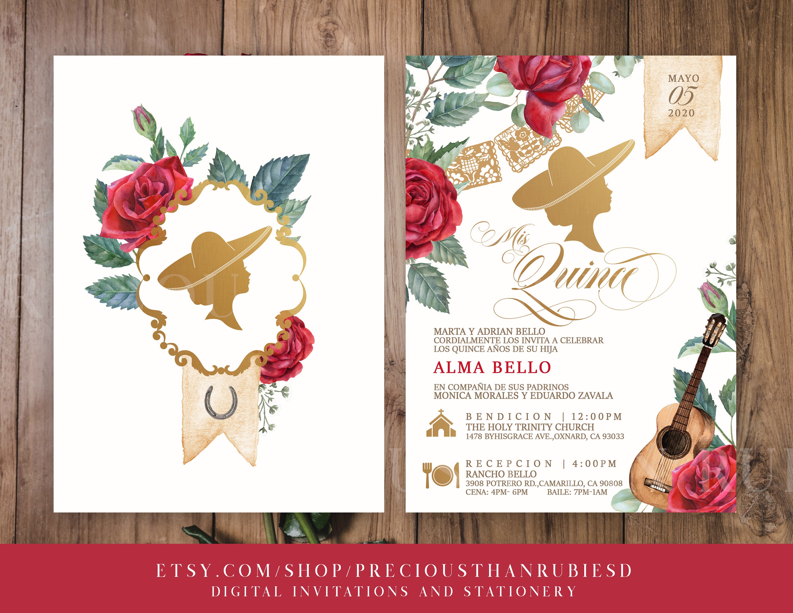 Burgundy Red Charra Invitation, Rustic Charro Western Invitation ...