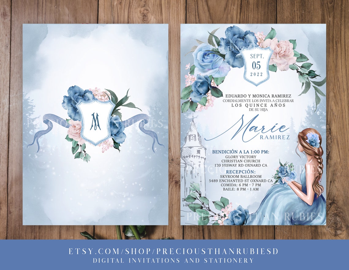 Blue Quinceanera Invitation, Dusty Blue Invitation, Winter Invitation ...