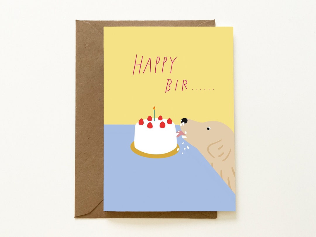 Happy Bir... Golden Retriever Birthday Card - Birthday Cake - Greeting ...