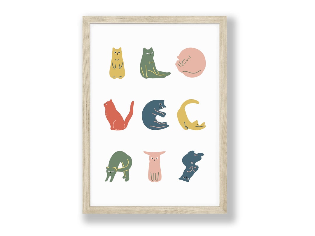 Cat Wall Art Print I Love Cats Alphabet Poster A4 - Etsy