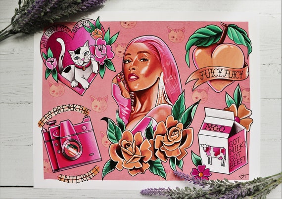 Doja Cat Tattoo Flash Art Print | Etsy