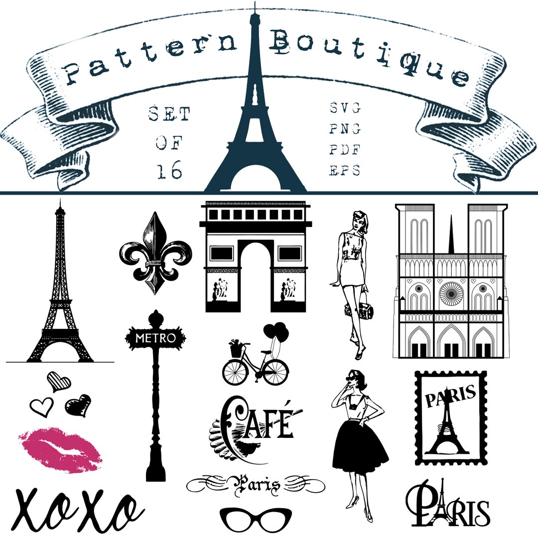 Paris SVG Files Digital Download - Paris Landmarks and Fashion Clipart ...
