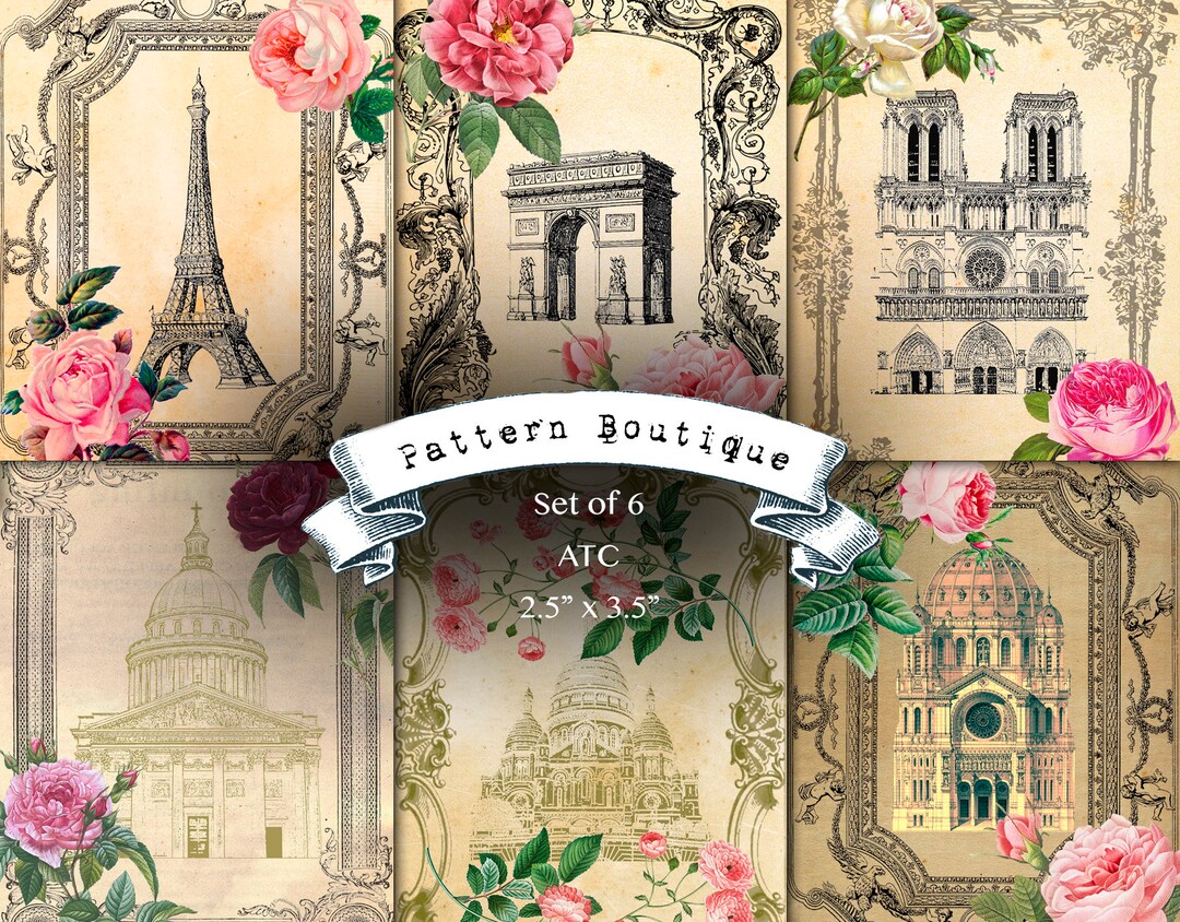 Paris Digital Paper Ephemera Pack ATC 2.5x3.5 Instant Download Vintage ...