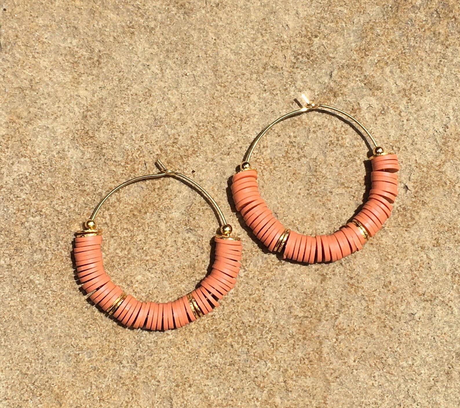 Hoop Earrings/vinyl Disc Earrings/heishi Hoop Earrings/gold - Etsy