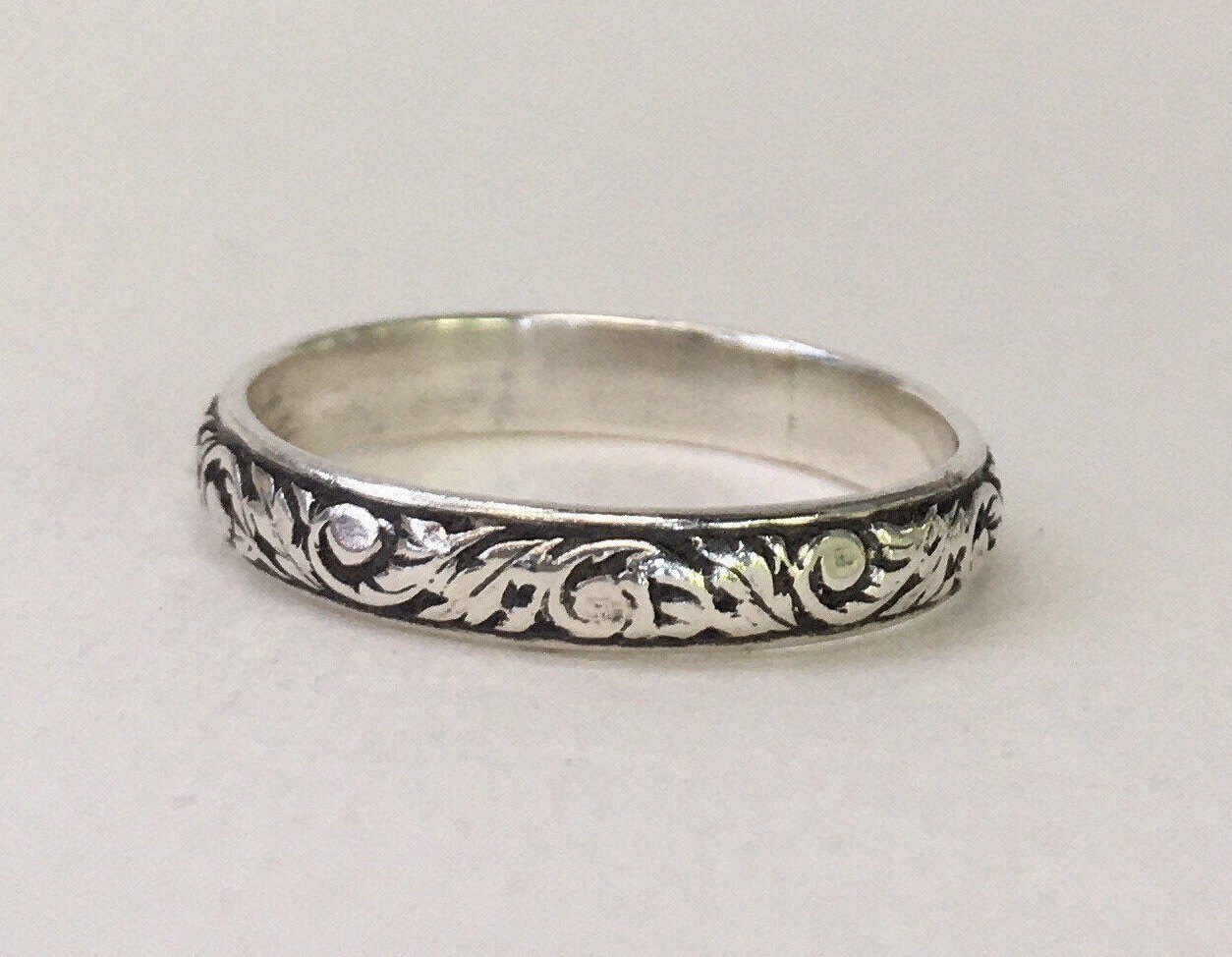 Scroll Pattern Stacking Ring/sterling Silver Band Ring/wedding - Etsy
