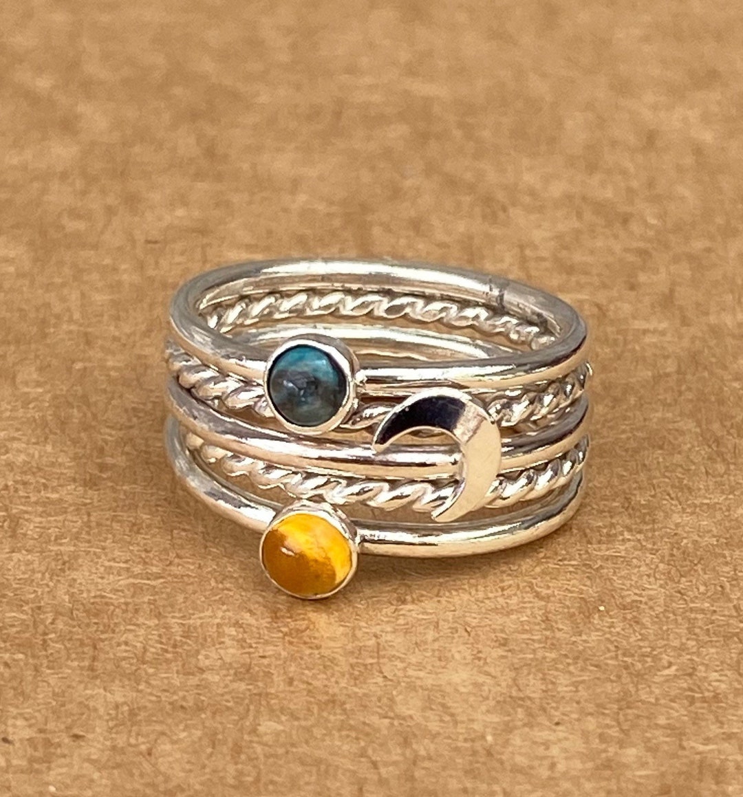 Earth Sun Moon Stackable Rings/stackable Rings/celestial Ring/sterling ...