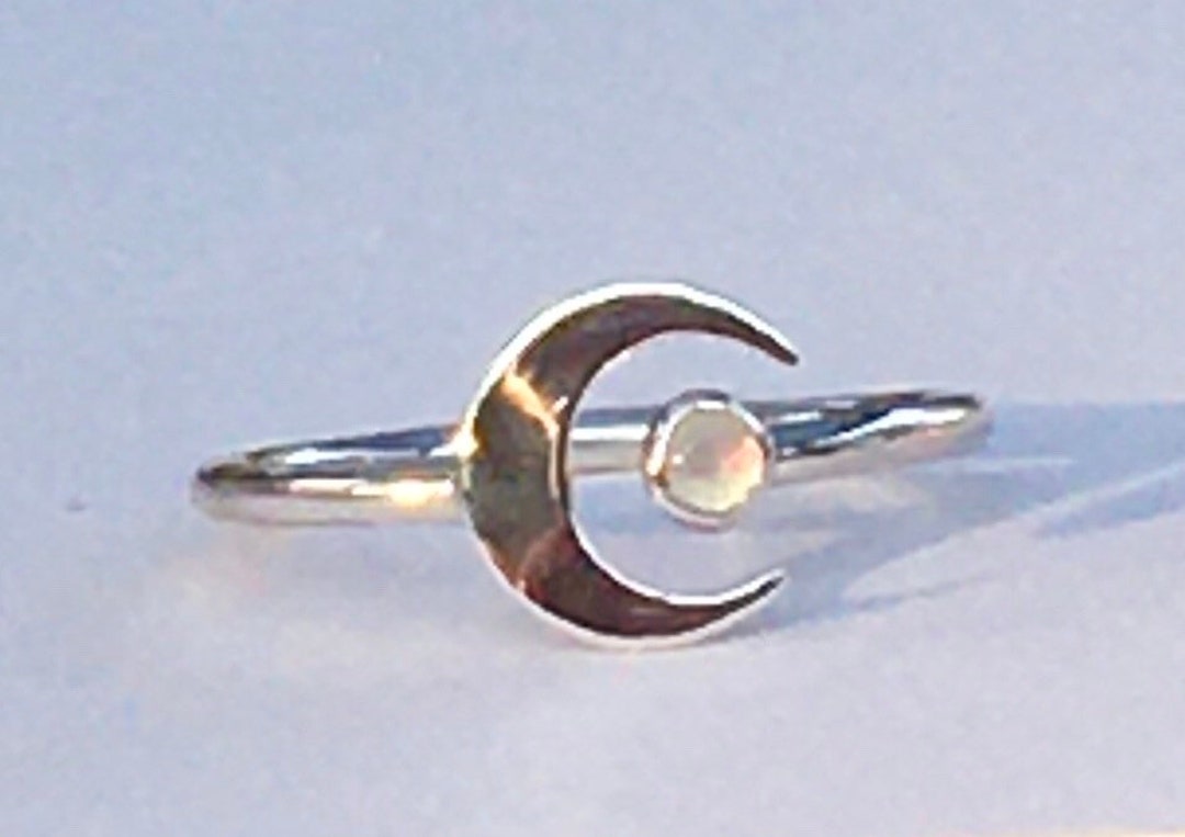 Moon Ring/opal Moon Ring/moonstone Ring/celestial Ring/sterling Silver ...