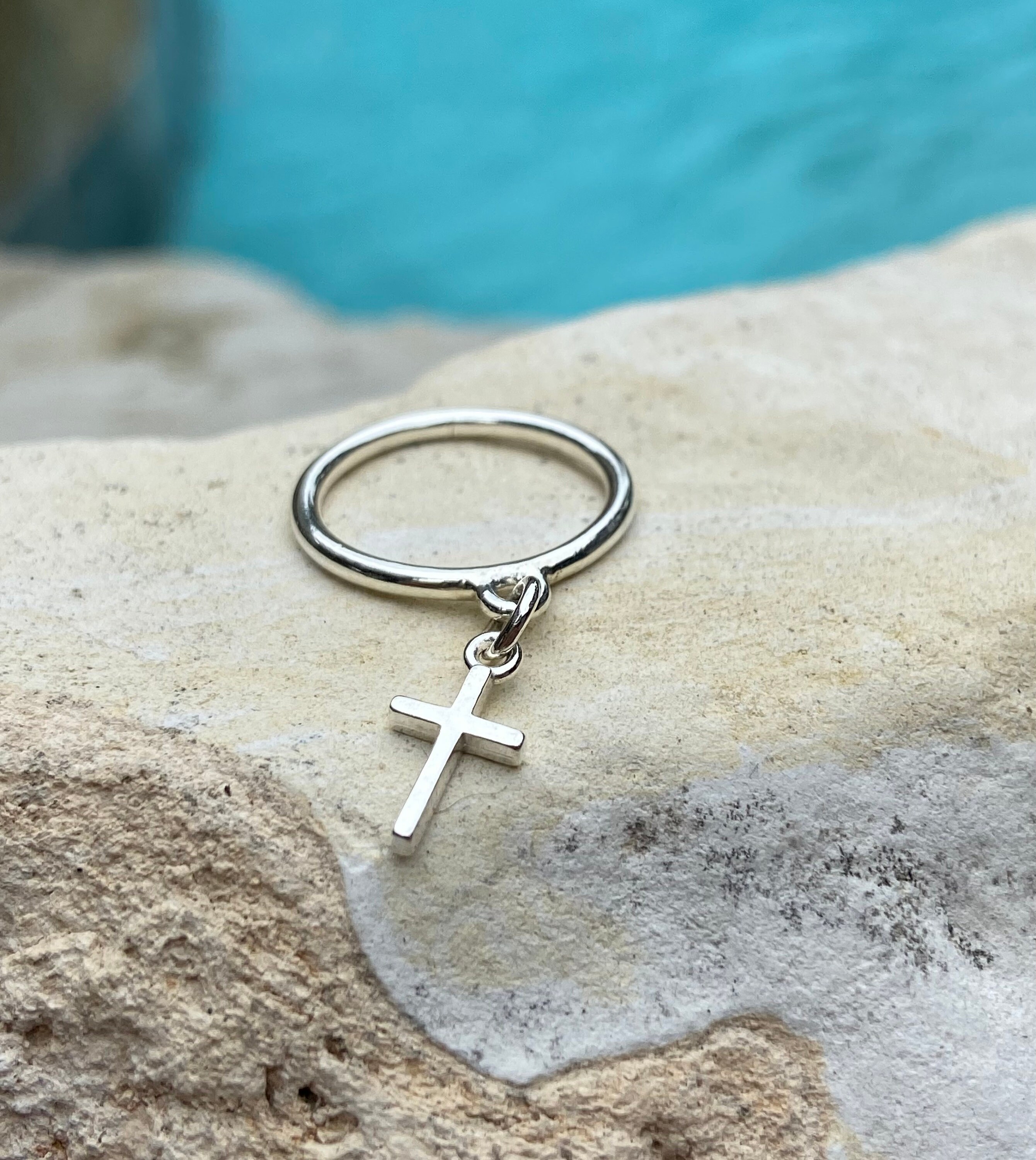 Cross dangle ring latest Sterling silver cross