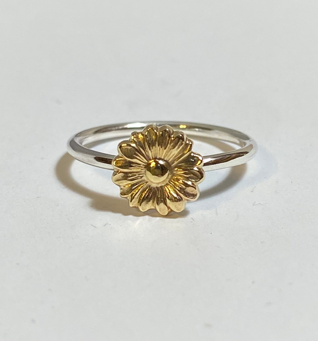 Sterling Silver Sunflower Ring: Minimalist Brass Flower - Etsy