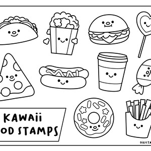 Digital Food Stamp Set – Kawaii Pizza, Taco, Donut, Popcorn and Hotdog ...