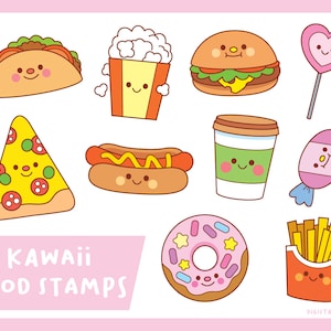 Kawaii Food Clipart Set - Cute Digital Stamps for Crafts, Stickers ...