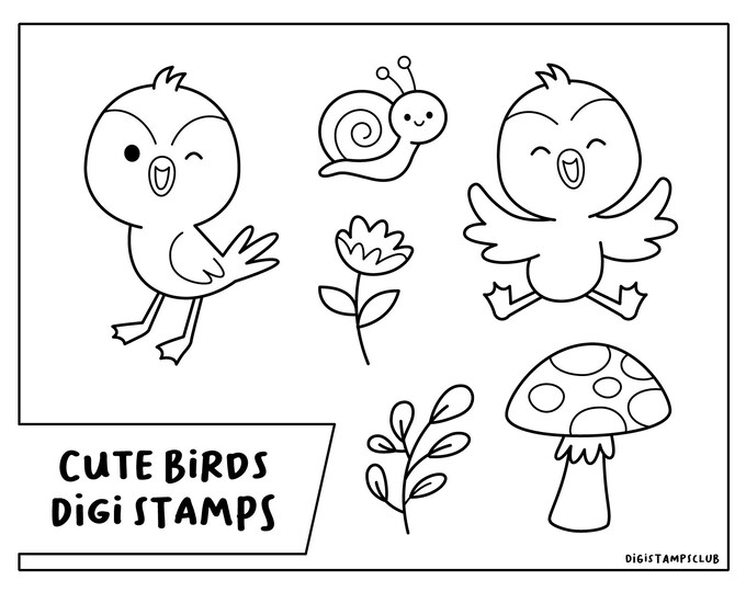 Cute Birds Digital Stamps for Scrapbooking and Card Making. Cute Bird ...