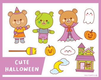 Cute Witch Vampire and Zombie Bear Celebrating Halloween - Etsy