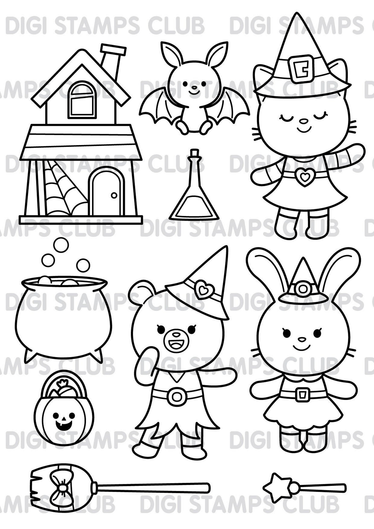 Cute Animals Using Witches Costumes and Celebrating Halloween Clip Art ...