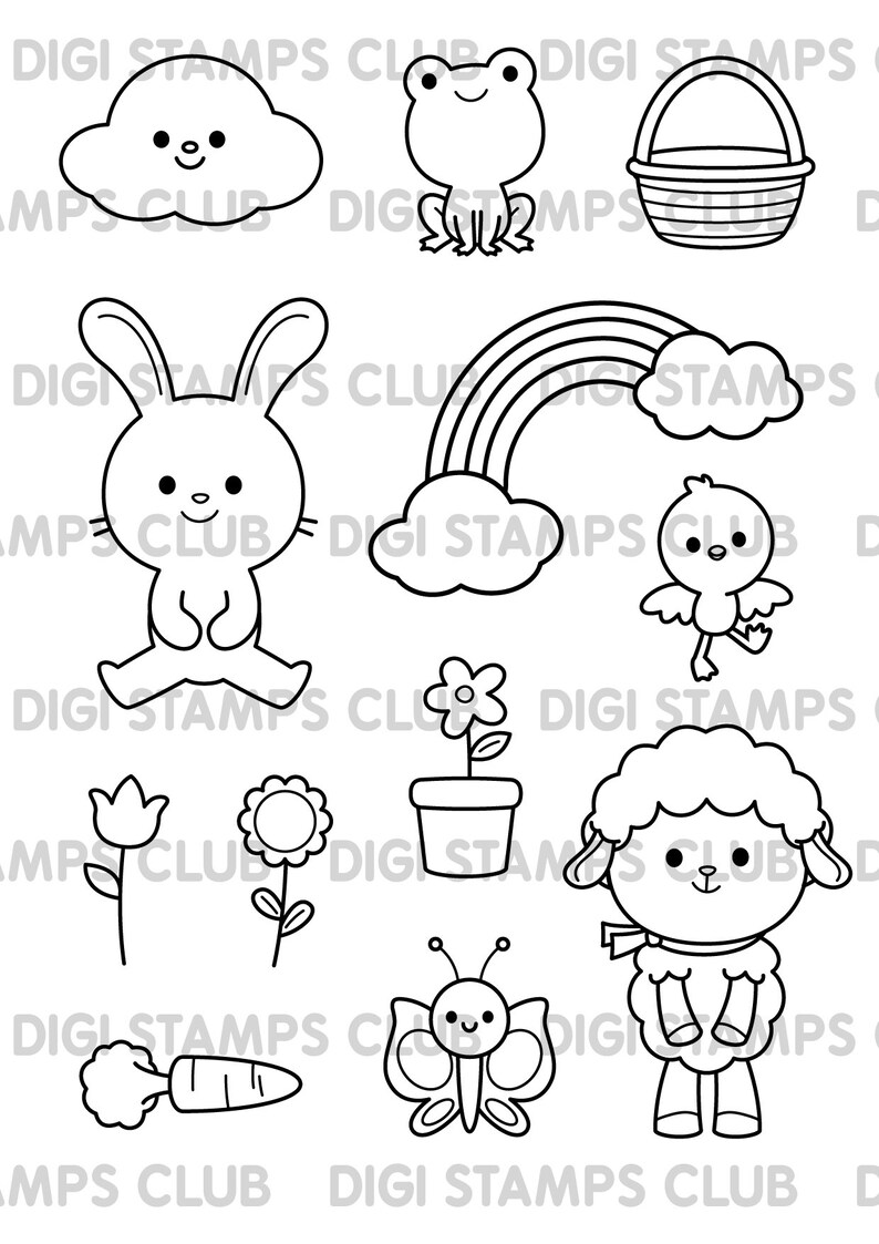 Cute Rabbit and Sheep Digital Stamps, Black and White Animals Printable ...