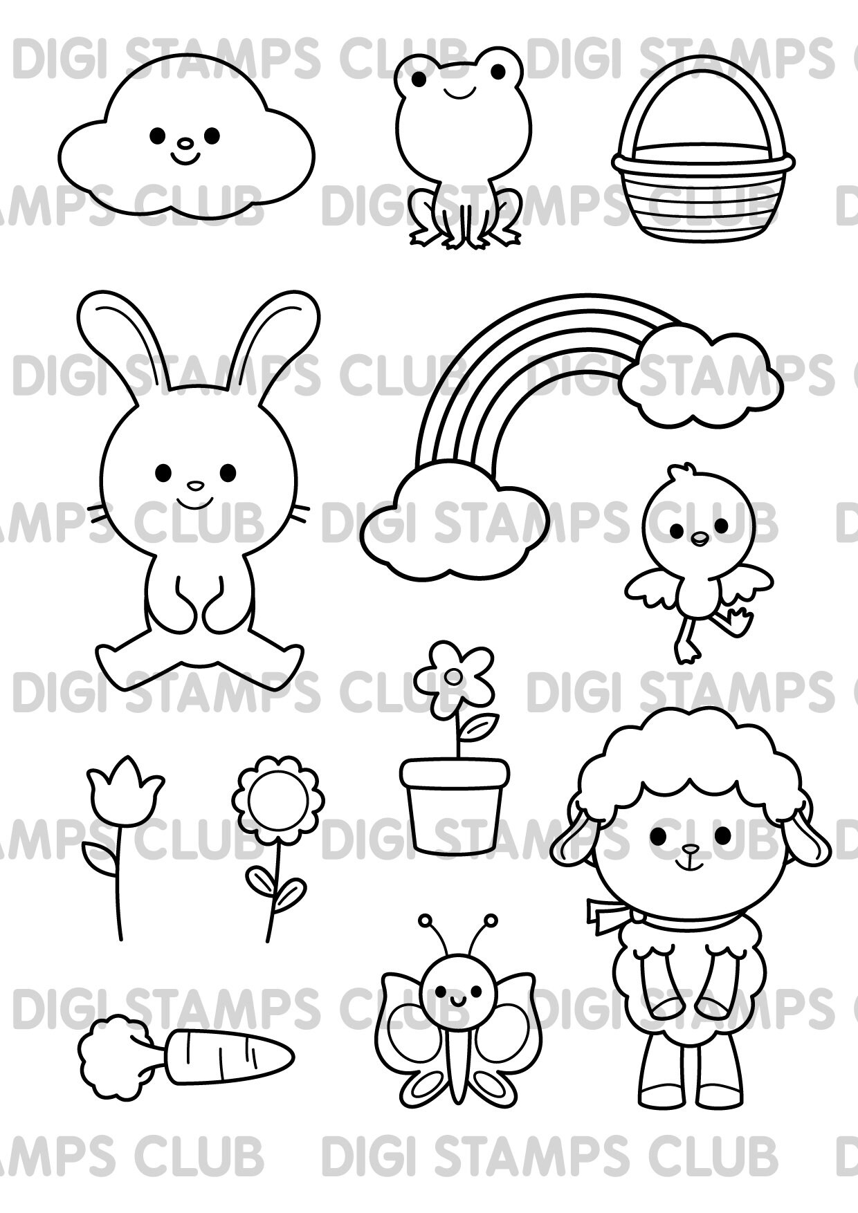 Cute Rabbit and Sheep Digital Stamps, Black and White Animals Printable ...