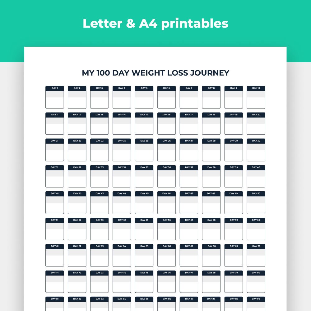 100 Day Weight Loss Tracker Weight Loss Journal, Daily Weight Loss ...