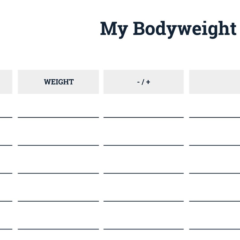 Personal Bodyweight Log With Clean and Simple Lined Layout, Weight Loss ...