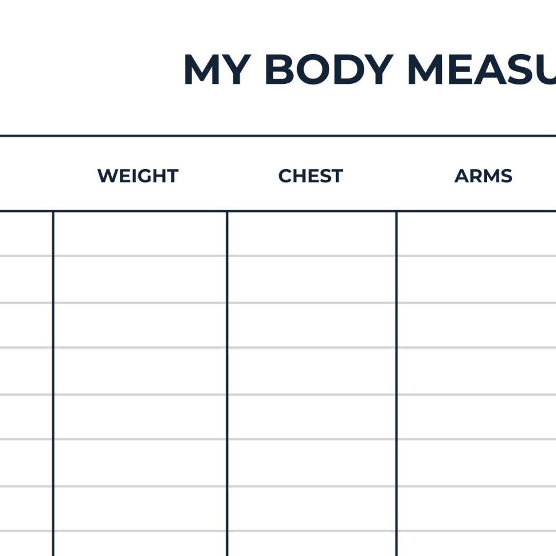 Simple Body Measurement Progress and Goal Tracker, Daily Weekly Monthly ...