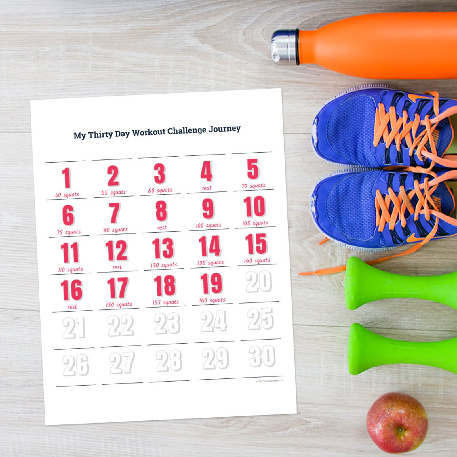 30 Day Workout Challenge Printable Exercise Tracker, Track Any 30 Day ...