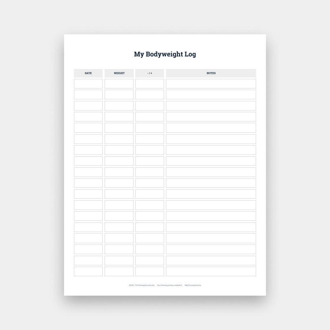 Personal Bodyweight Log With Clean and Simple Grid Layout, Weight Loss ...