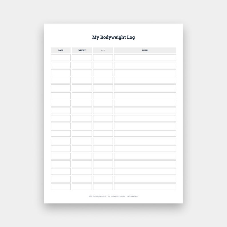 Personal Bodyweight Log With Clean and Simple Grid Layout, Weight Loss ...
