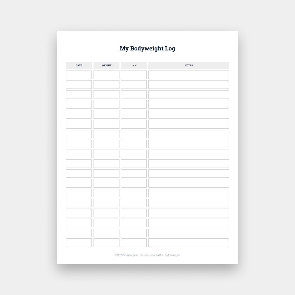 Personal Bodyweight Log With Clean and Simple Grid Layout, Weight Loss ...