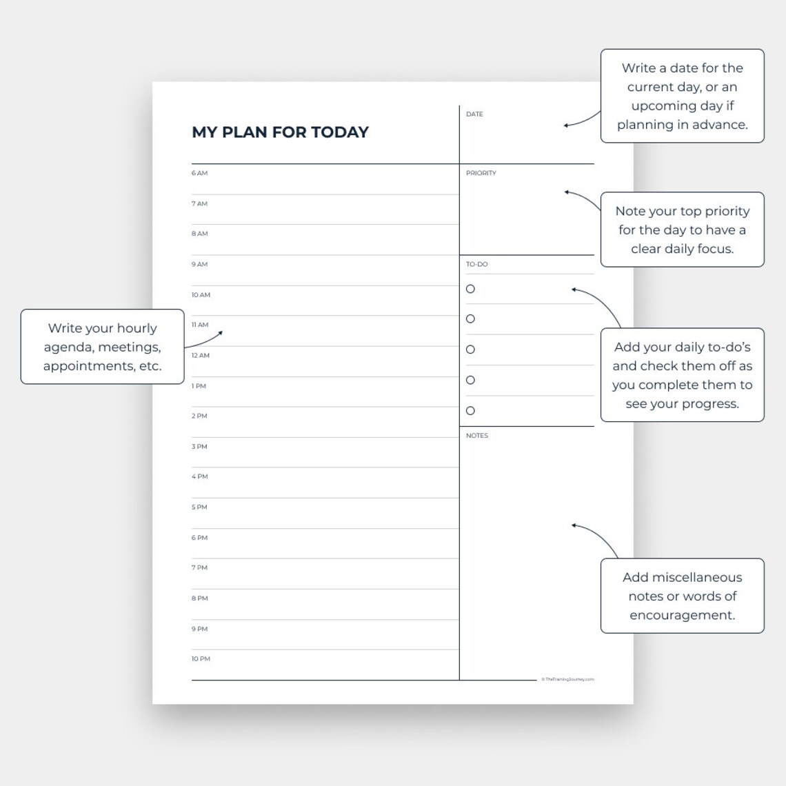 Minimalist Daily Planner Printable Insert, Digital Productivity Planner ...