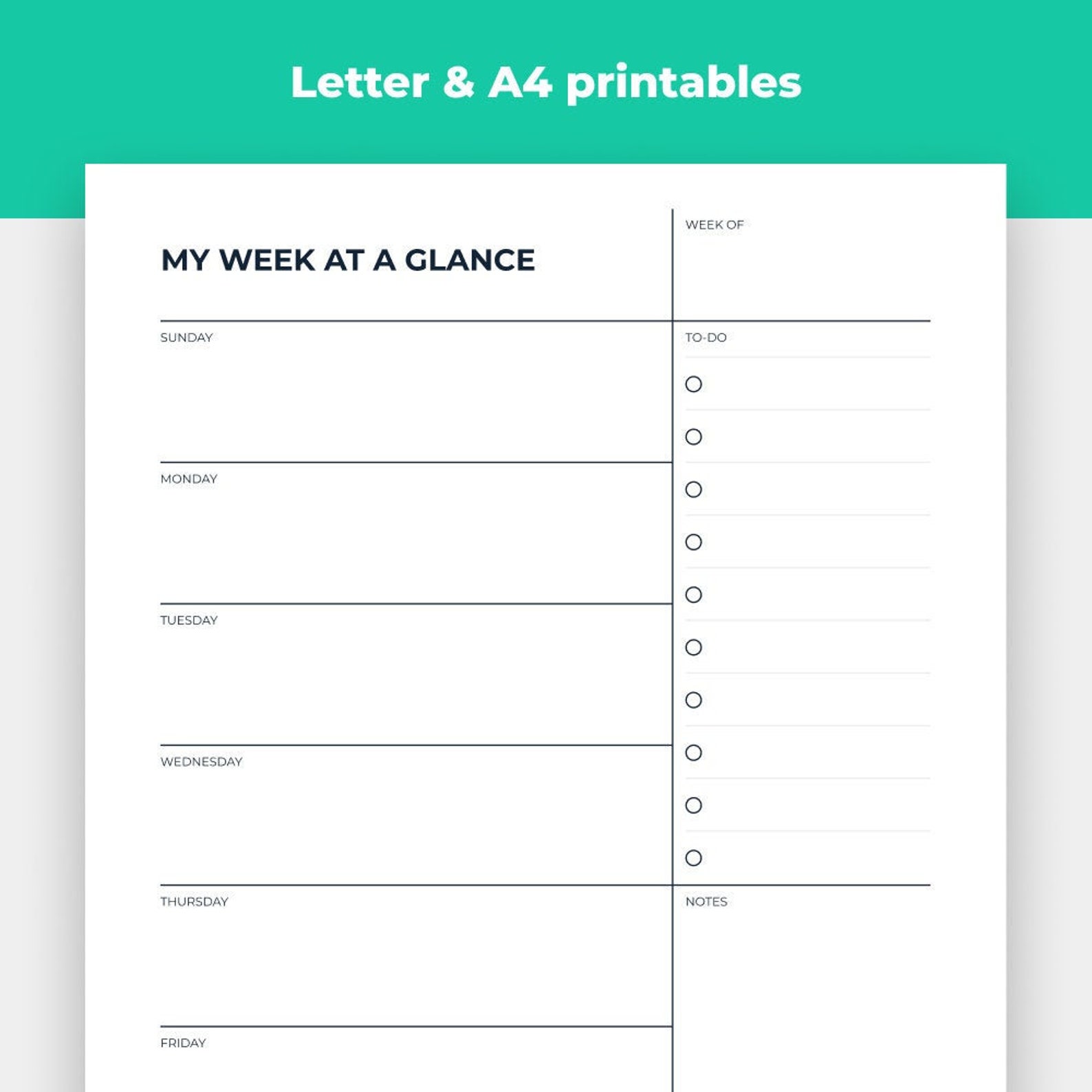 Printable Minimalist Weekly Planner Weekly Agenda Template - Etsy