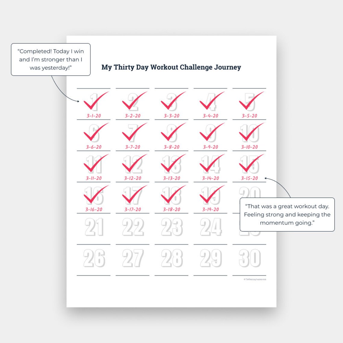 30 Day Workout Challenge Printable Exercise Tracker, Track Any 30 Day ...