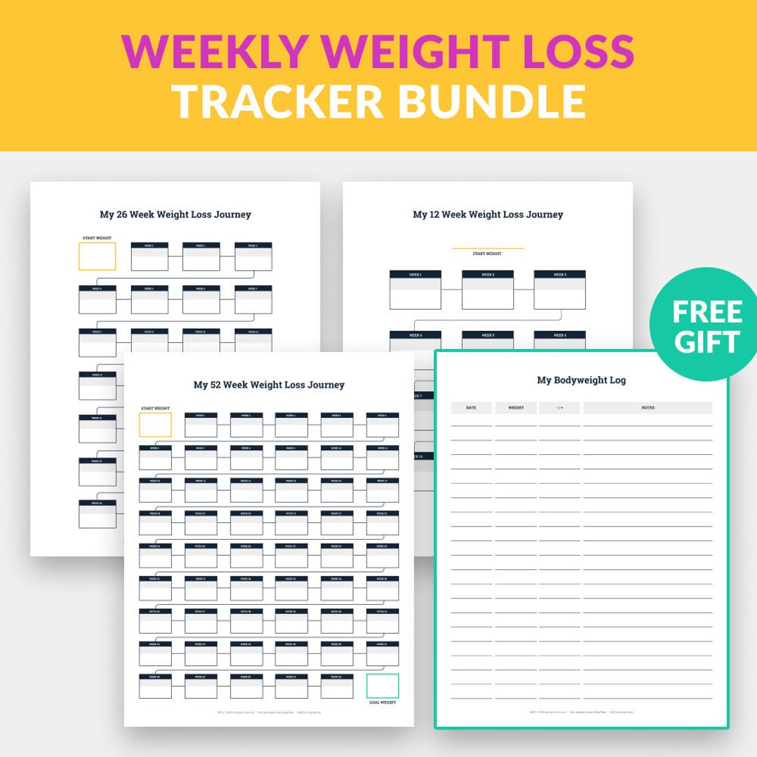 Weekly Weight Loss Tracker Bundle FREE Bodyweight Log Chart Printable ...