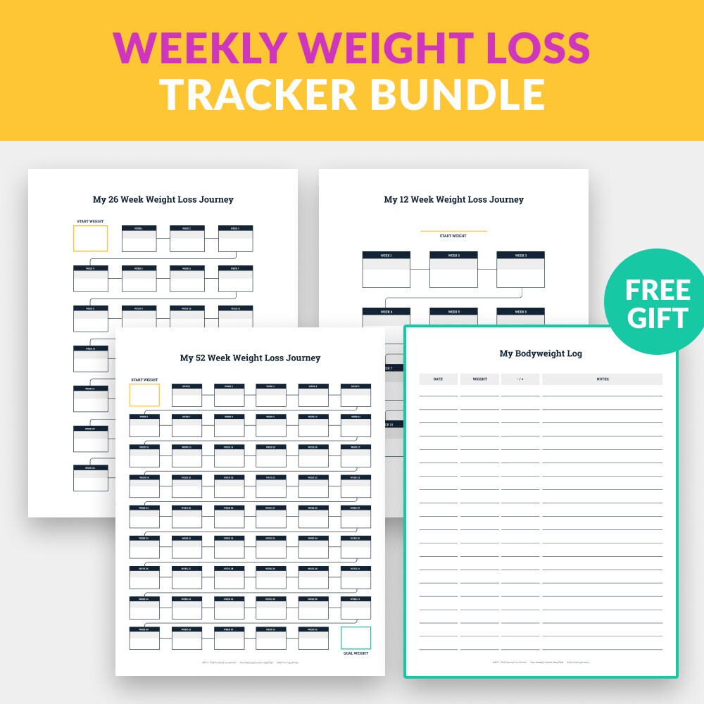 Weekly Weight Loss Tracker Bundle FREE Bodyweight Log Chart Printable ...
