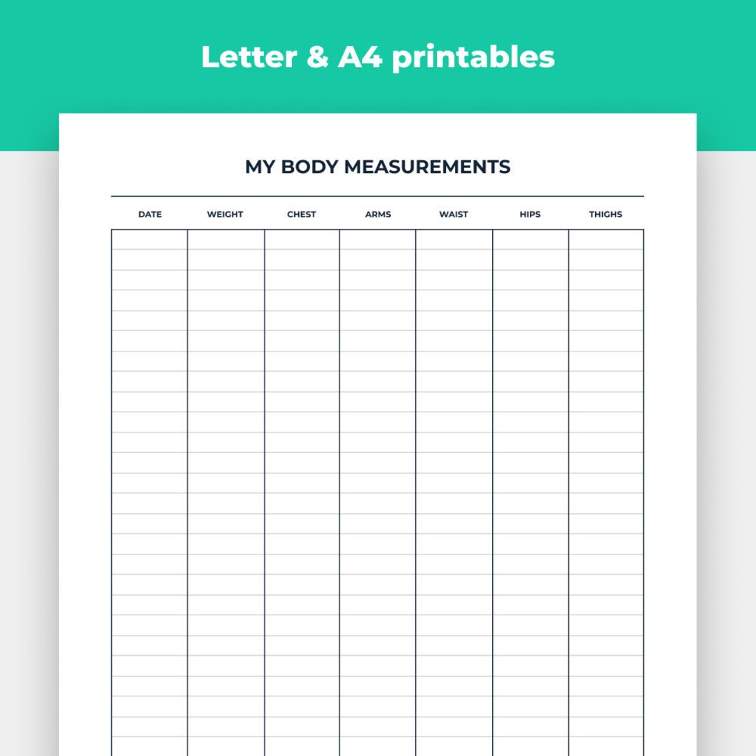 Simple Body Measurement Progress and Goal Tracker, Daily Weekly Monthly ...