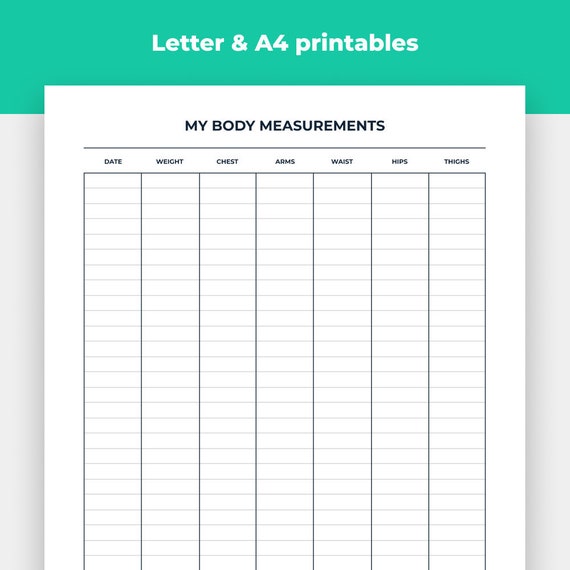 Simple Body Measurement Progress and Goal Tracker Daily | Etsy